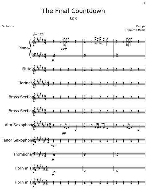 The Final Countdown Sheet Music For Piano Flute Clarinet Brass