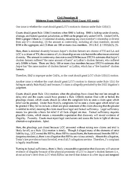 civil procedure ii spring 2023 midterm exam model answer civil procedure ii midterm exam
