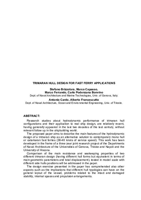 Pdf Trimaran Hull Design For Fast Ferry Applications