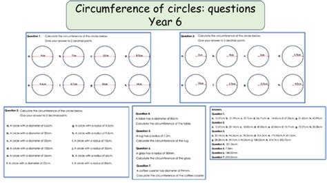 Circumference Of Circle With Answers Teaching Resources