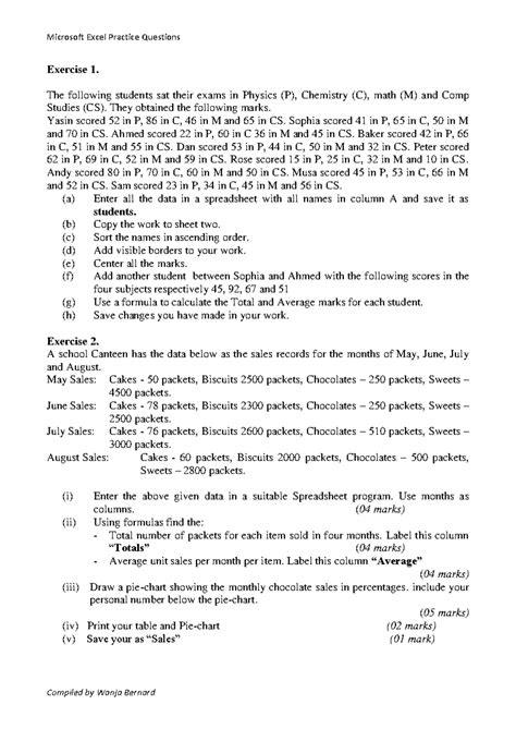 2020 April S4 S6 Microsoft Excel Practice Question Exercise 1 The
