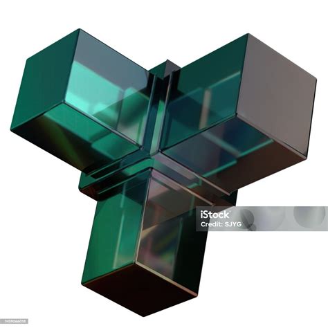 녹색 투명 유리와 같은 3 개의 큐브가 조립 된 기하학 추상적 극적 열정 고급스럽고 독점적 인 고립 된 3d 렌더링 그래픽 디자인 요소 배경 재료 3d 스캔에 대한 스톡