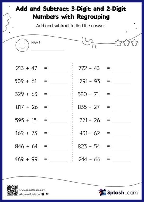 Add And Subtract 3 Digit And 2 Digit Numbers With Regrouping Horizontal Addition And
