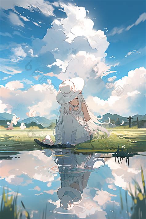 小暑节气女孩数字插画图片 包图网