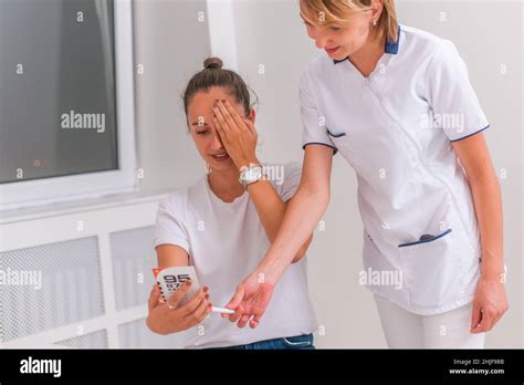 Woman Girl Reviewing Eyesight Closing Eye With Hand Eye Test Eyesight Vision Exam Chart