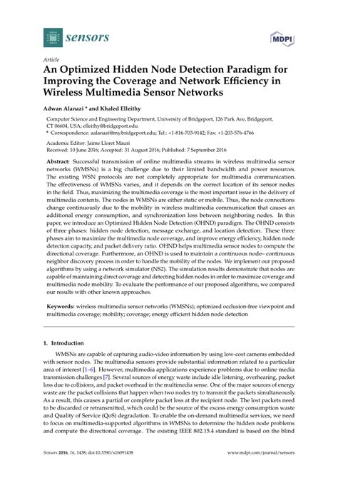 Pdf An Optimized Hidden Node Detection Paradigm For Improving The Coverage And Network