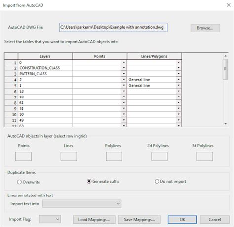 Import From AutoCAD Dialog