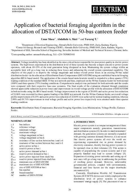 Pdf Bacterial Foraging Algorithm For Dstatcom Allocation