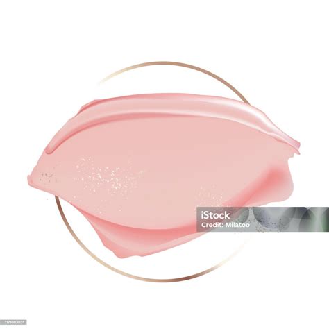 파스텔 로즈와 핑크 브러쉬 스트로크와 골드 라인 골드 얼룩 둥근 윤곽 프레임 화장품 럭셔리 디자인 금 금속에 대한 스톡 벡터