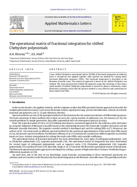 Pdf The Operational Matrix Of Fractional Integration For Shifted