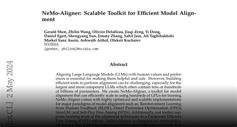 Paper Page Nemo Aligner Scalable Toolkit For Efficient Model Alignment