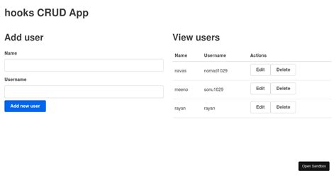 Crud App With Hooks Codesandbox
