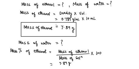 Solved An Ethanol Water Solution Is Prepared By Dissolving 10 00 Ml Of Ethanol C2h5oh Density