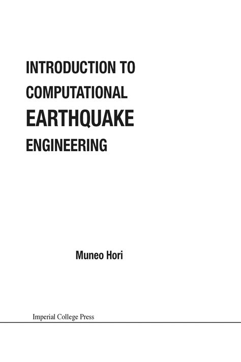 Introduction To Computational Earthquake Engineering Hori Muneo 9781860946219 Books