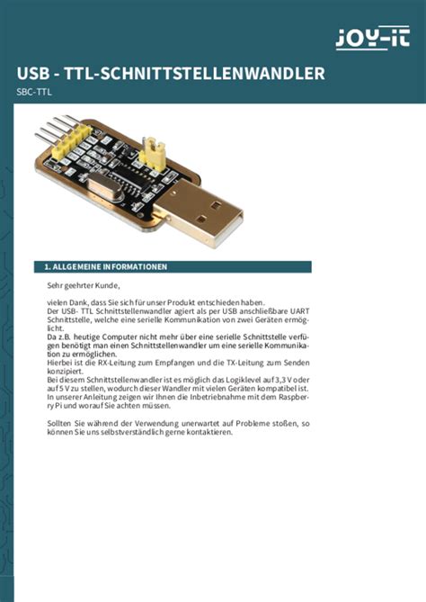 Bedienungsanleitung Joy It Sbc Ttl Deutsch 4 Seiten