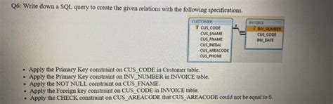 Solved Q6 Write Down A Sql Query To Create The Given