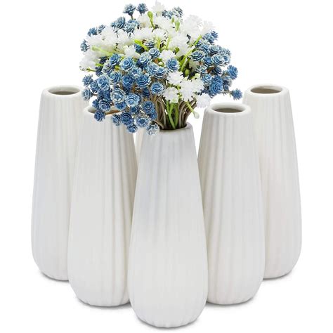 Set Of 6 White Ceramic Bud Vases For Flowers Centerpieces Home Decor