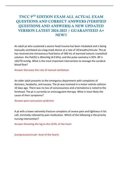 Tncc 9th Edition Exam All Actual Exam Questions And Correct Answers Verified Questions And