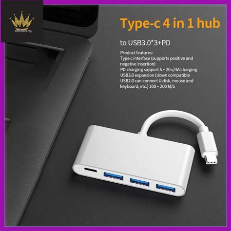 4 In1 Type C Hub To USB3 0 Port Adapter PD Fast Charging Usb C Converter Silver Metal USB3 0