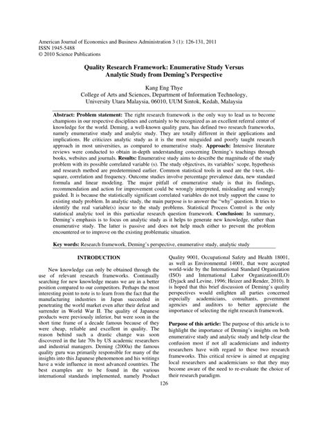 Pdf Quality Research Framework Enumerative Study Versus Analytic