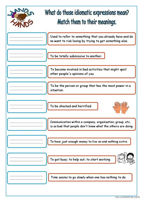 idiomatic expressions english esl worksheets pdf and doc