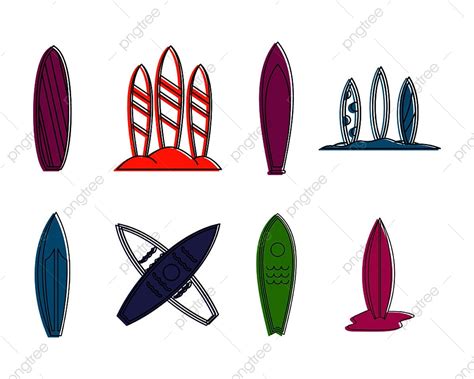 Surfboard Icon Set Color Outline Equipment Color Watersport Png And