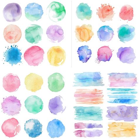 색 스 잉크 스트로크 다채로운 파스텔 스플래시 거친 창의성 수채 효과 페인트 프리미엄 벡터