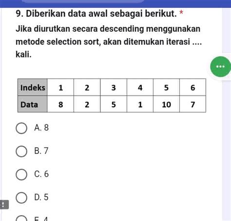 9 Diberikan Data Awal Sebagai Berikut Jika Diurutkan Secara Descending Menggunakan Metode
