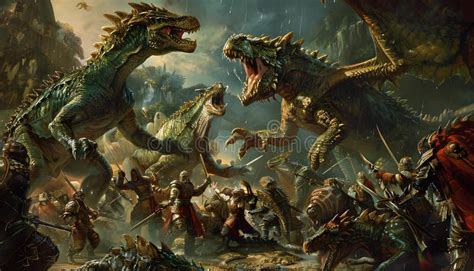 Fantasy War Humans Vs Lizardmen Stock Illustration Illustration Of