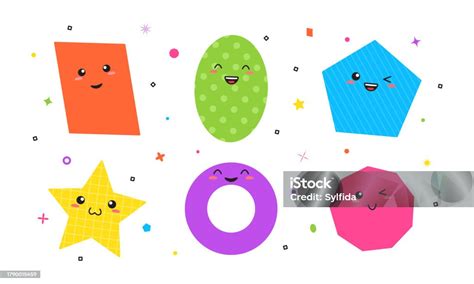 귀여운 수학 그림 기하학적 모양 만화 얼굴 아이콘 학교 어린이 게임 세트 재미있는 이모티콘 교육 문자형 벡터 0명에 대한 스톡 벡터 아트 및 기타 이미지 Istock