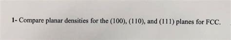 Solved 1 Compare Planar Densities For The 100 110 And