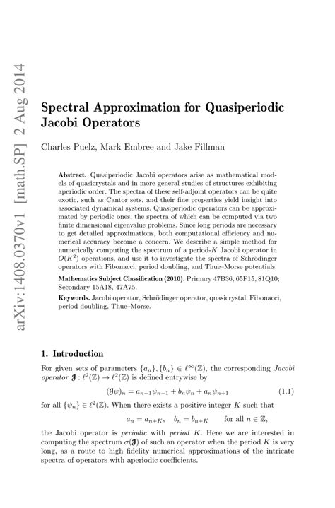 Pdf Spectral Approximation For Quasiperiodic Jacobi Operators