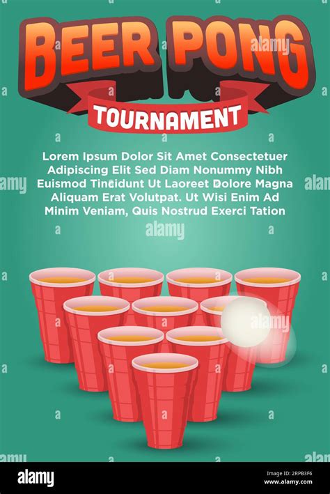 Beer Glass And Flying Ping Pong Ball For Beer Pong Tournament Poster Template Beer Pong Vector