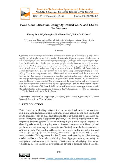 Pdf Fake News Detection Using Optimized Cnn And Lstm Techniques