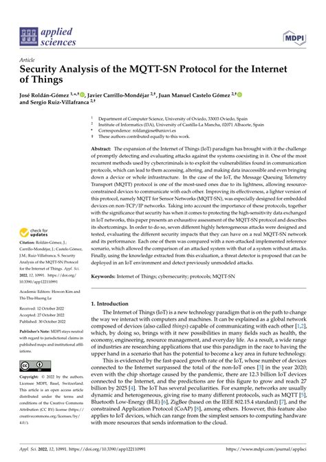 Pdf Security Analysis Of The Mqtt Sn Protocol For The Internet Of Things