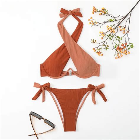 Luxury Style High Waist Cross Rib Beach Bikinis Setsexy Two Piece