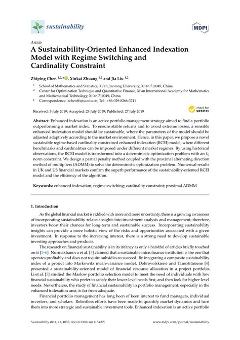 Pdf A Sustainability Oriented Enhanced Indexation Model With Regime