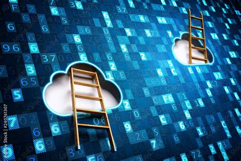 Network Cloud Computing And Big Data Access Technology Concept A Wooden Staircase Entering One