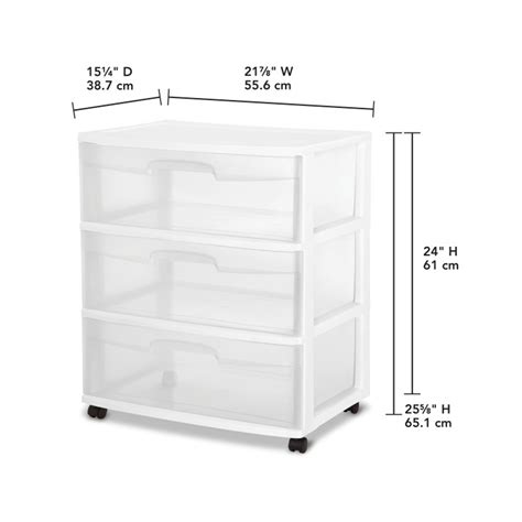 Sterilite Wide 3 Drawer Storage Cart Rolling Cart With Wheels