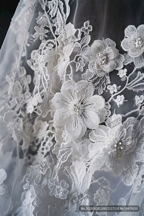 Ai创作图婚纱 蕾丝 花朵 刺绣 装饰 面料 白色 工艺 纹理 质感 珍珠 花型 细节 纱质 手工 昵图网