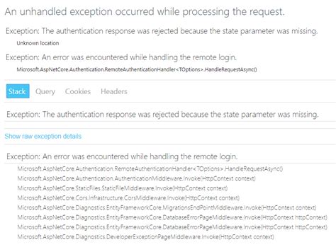 C The Authentication Response Was Rejected Because The State Parameter Was Missing Stack