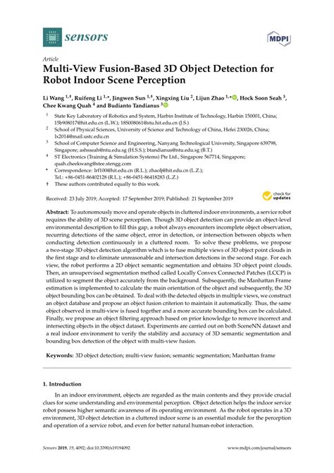 Pdf Multi View Fusion Based 3d Object Detection For Robot Indoor Scene Perception
