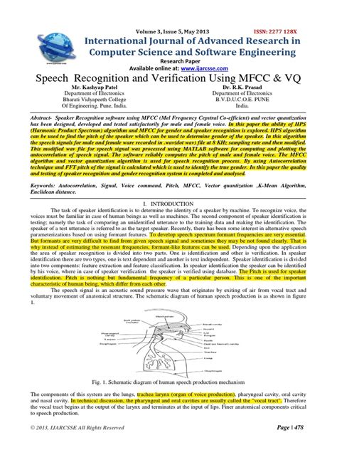 speech recognition and verification using mfcc and vq pdf pitch