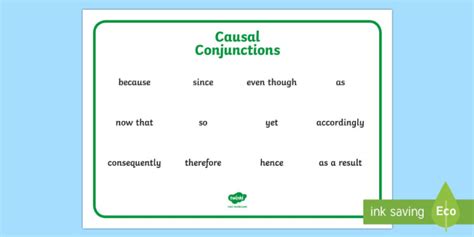 Causal Connectives Word Mat Causal Conjunctions Poster
