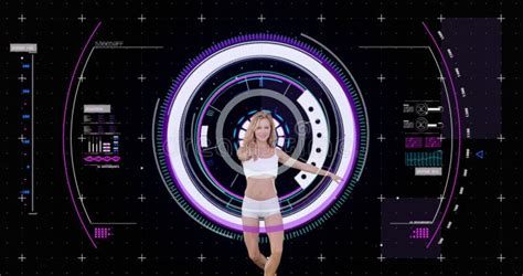 Image Of Fit Woman Dancing With Scope Scanning And Data Processing