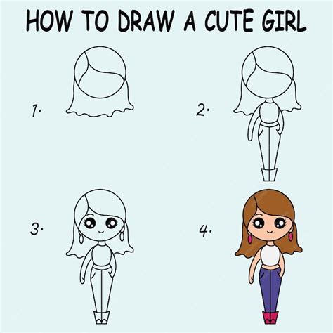Premium Vector Step By Step To Draw A Cute Girl Drawing Tutorial A