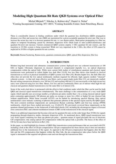 PDF Modeling High Quantum Bit Rate QKD Systems Over Optical Fiber