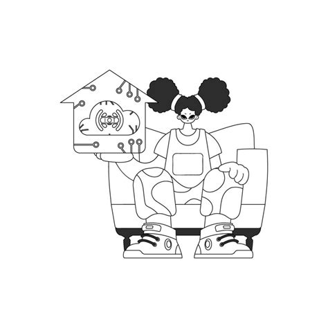 Girl Holds Up The Iot Logo In Vector Line Art 29214845 Vector Art At Vecteezy