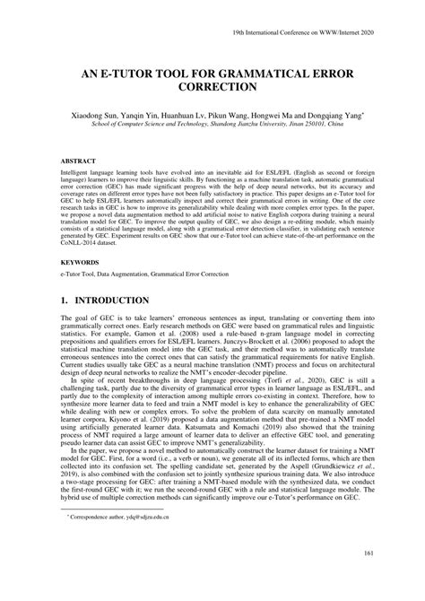Pdf An E Tutor Tool For Grammatical Error Correction