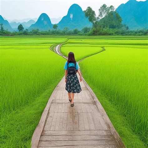 Premium Ai Image Young Woman Walking On Wooden Path Generated By Ai